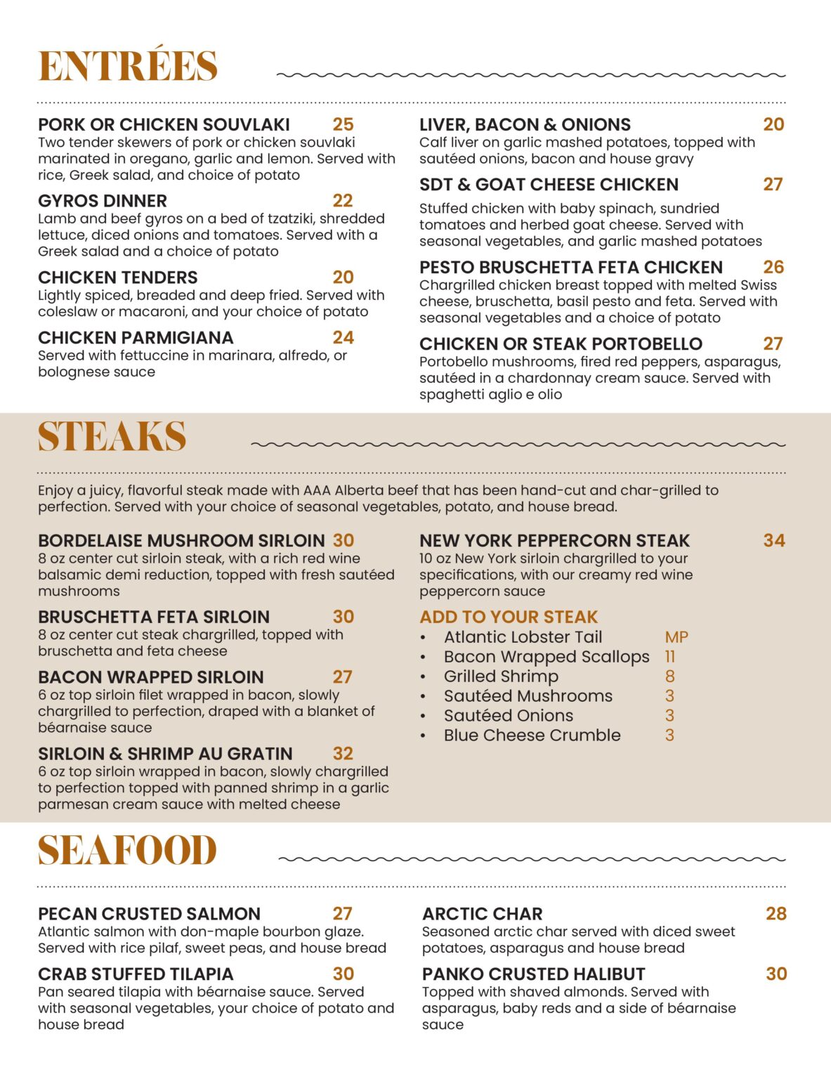 Main Menu – Railside Restaurant